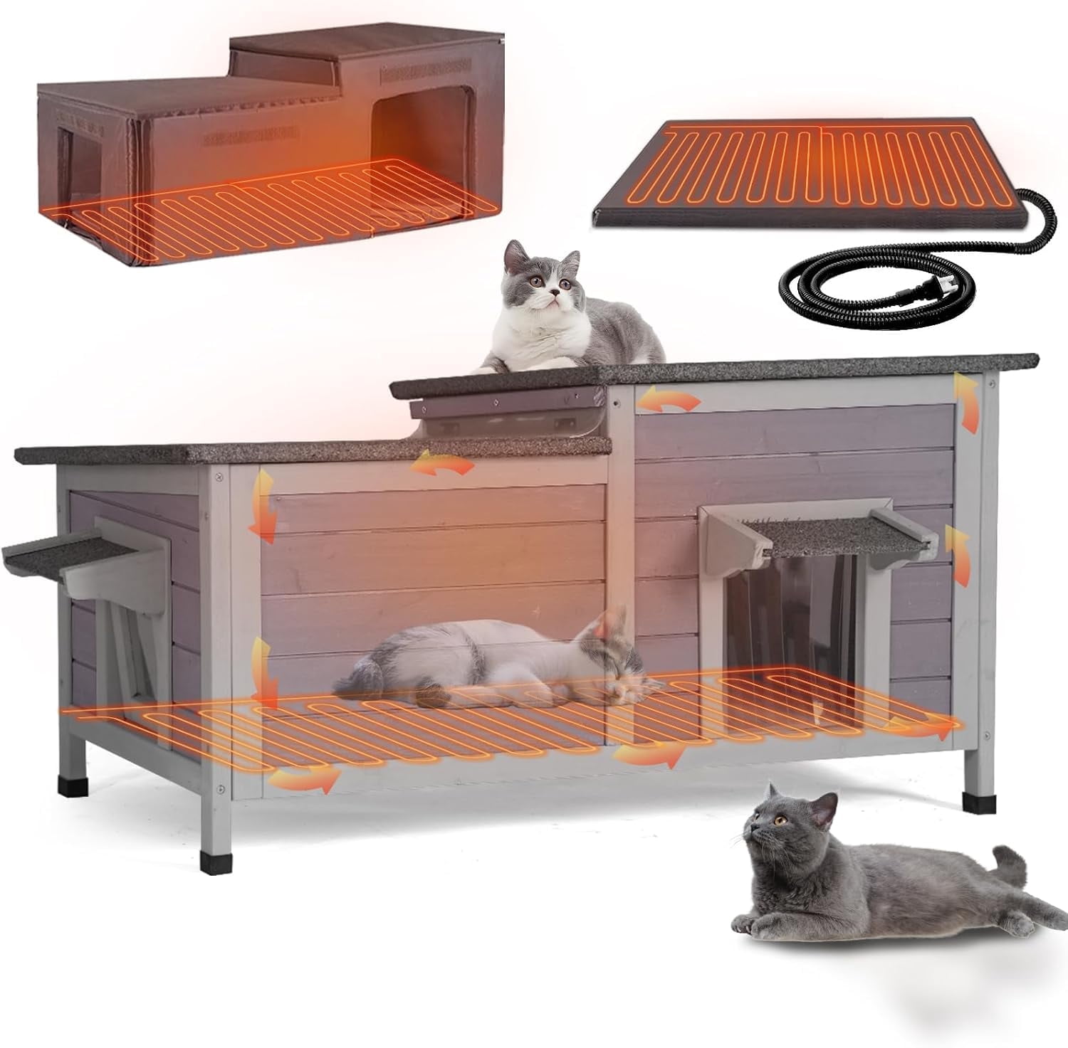 Aivituvin Large Heated Cat House Outdoor Insulated Cat House ...