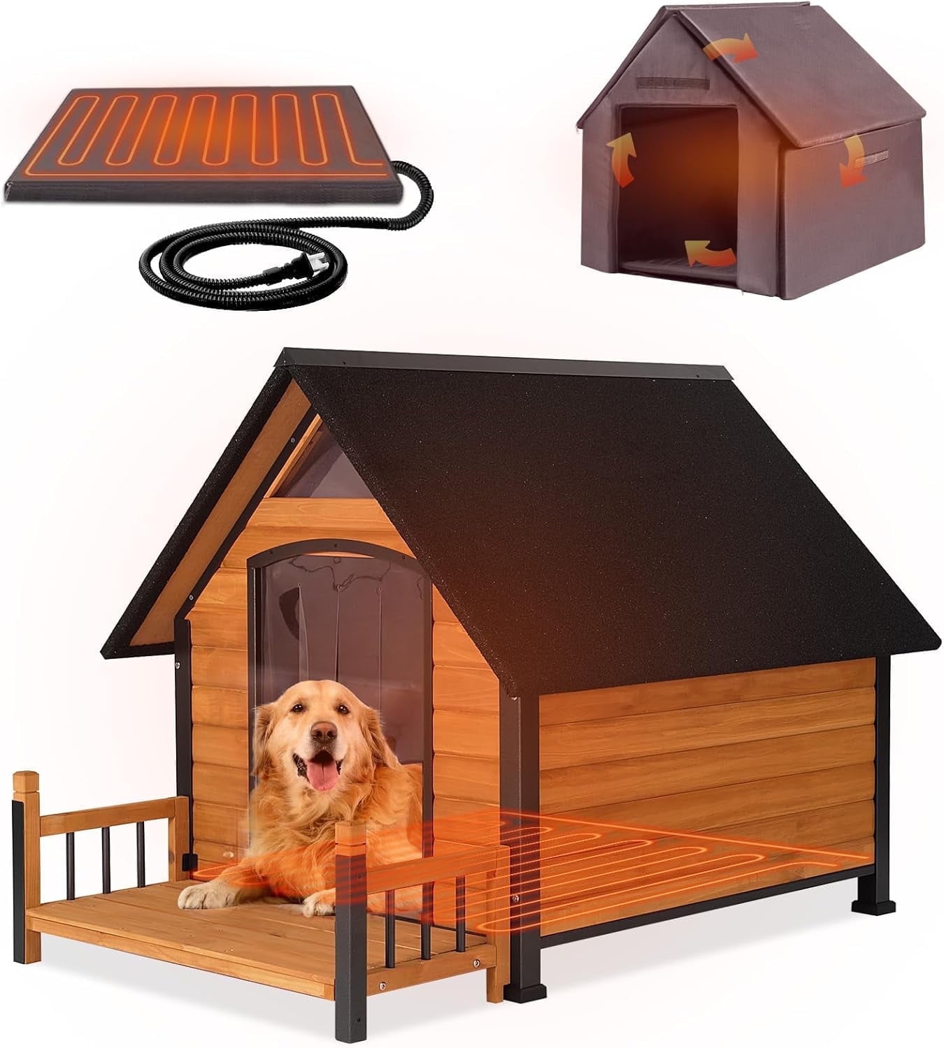 Aivituvin Large Heated Dog House Outdoor Insulated Weatherproof Dog ...