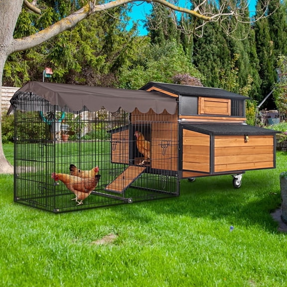 PawHut 96.5 Inch Large Wooden Chicken Tractor with Run, Nesting Box ...