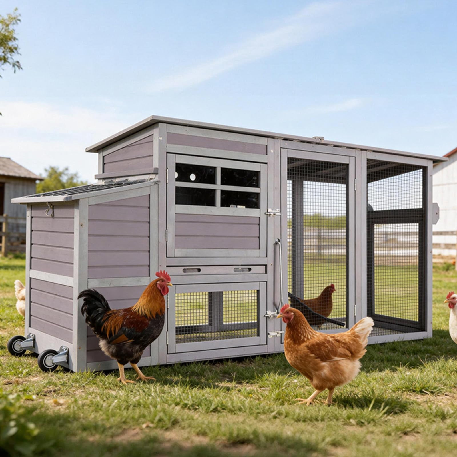 Aivituvin Mobile Chicken Coop with Run, Large Wooden Hen House Poultry ...