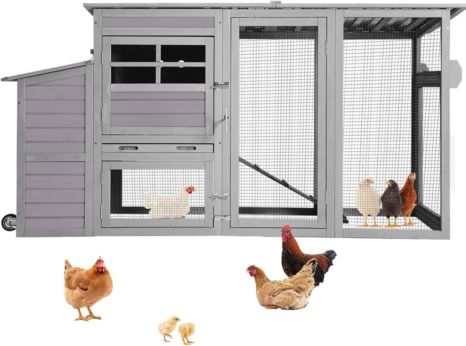 Aivituvin Mobile Large Chicken Coop with Wheels, Outdoor Poultry Cage ...