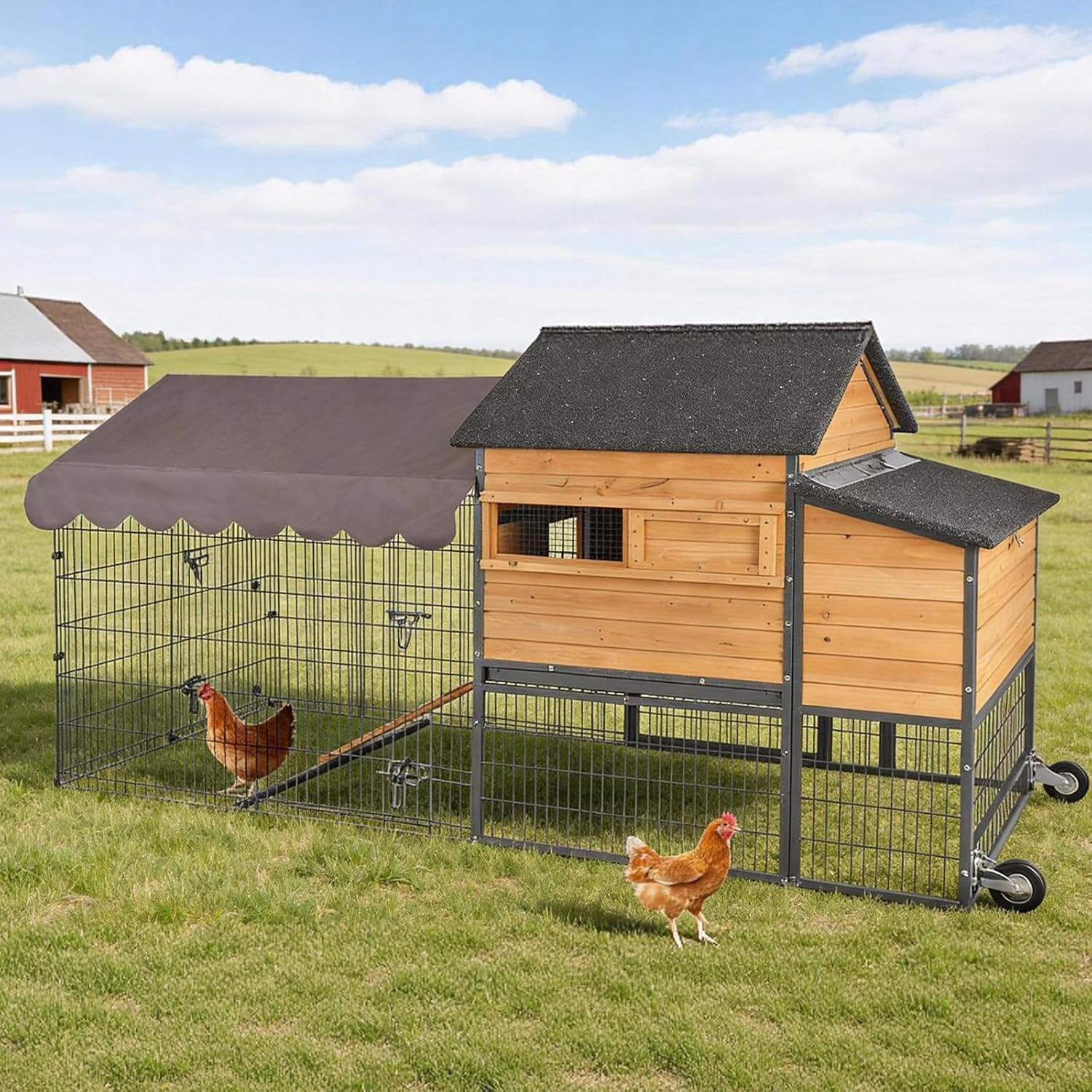 Aivituvin Movable Chicken Coop with Run, Wooden Chicken House with ...