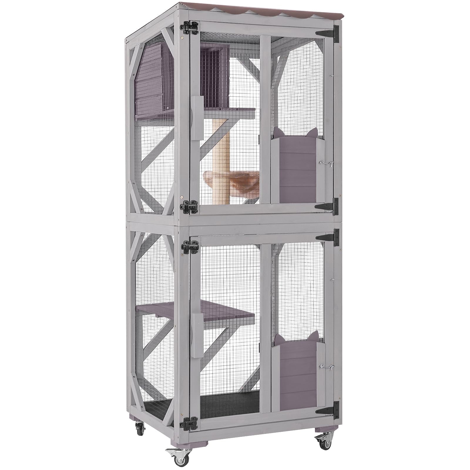 Aivituvin Outdoor Cat Enclosure with Wheels, 3-Tier Catio with Hammocks ...
