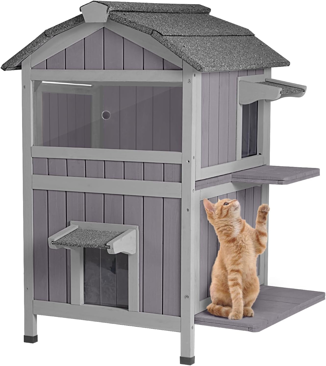 Aivituvin Outdoor Cat House, Weatherproof Feral Shelter, 2 Story with ...