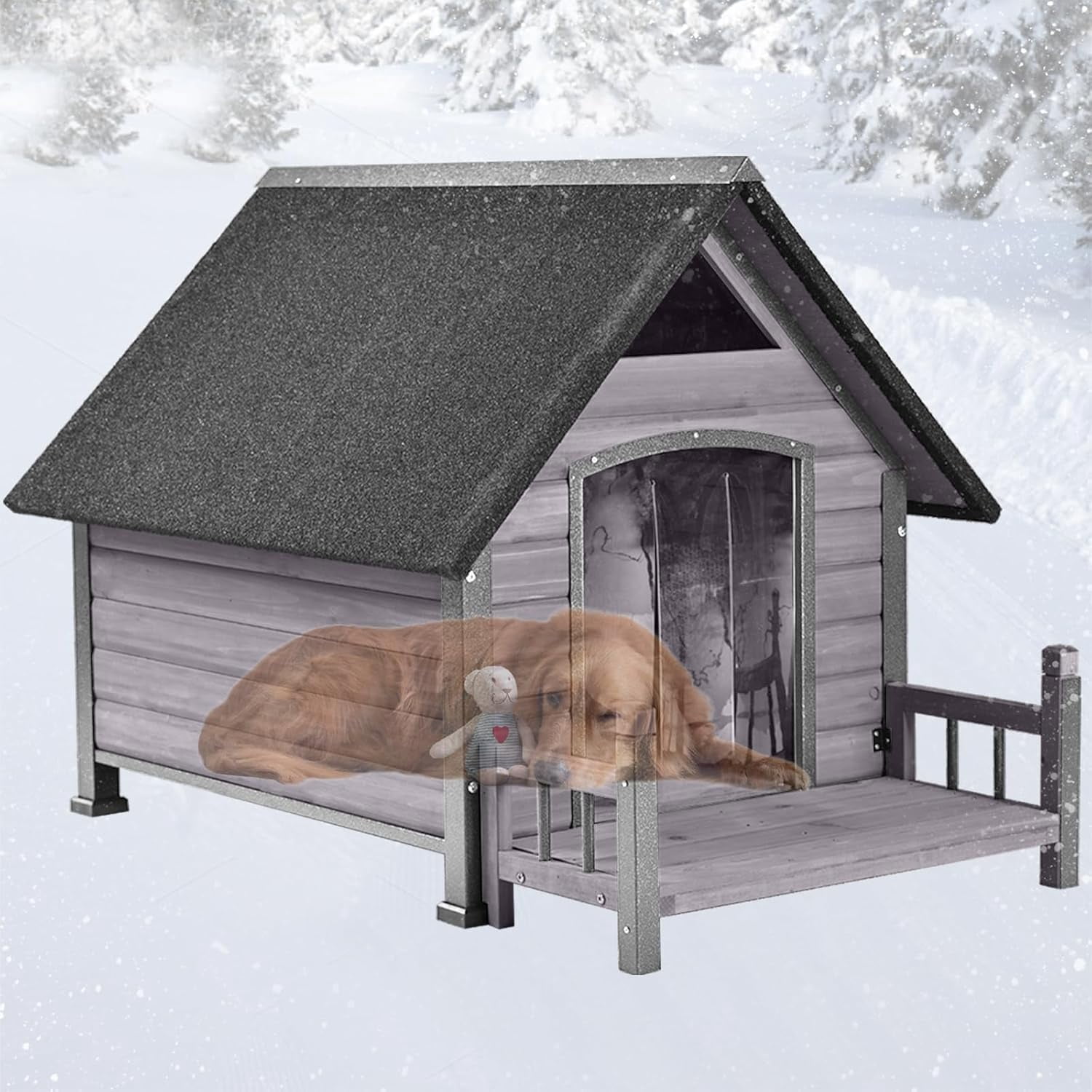 AIVITUVIN Chewproof Outdoor Dog House, Durable Puppy Shelter with Iron ...