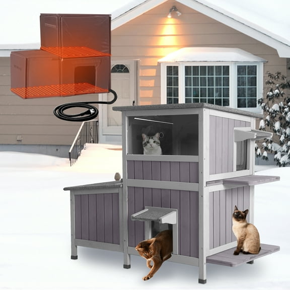 Heated Cat House for Outside Pets in Winter Heated Outdoor Cat House ...