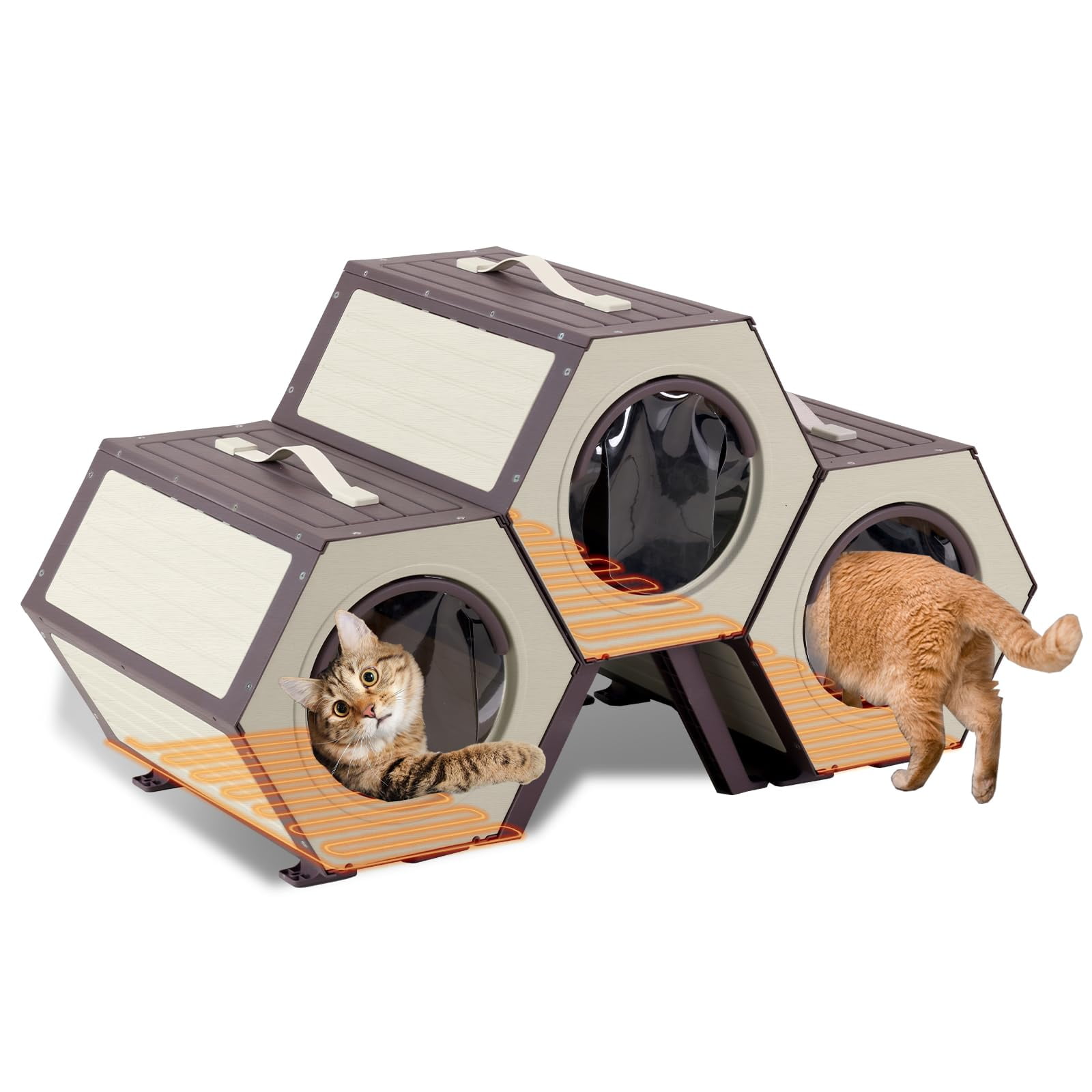 Aivituvin Outdoor Indoor Heated Cat House with Heater, Combined Cat ...