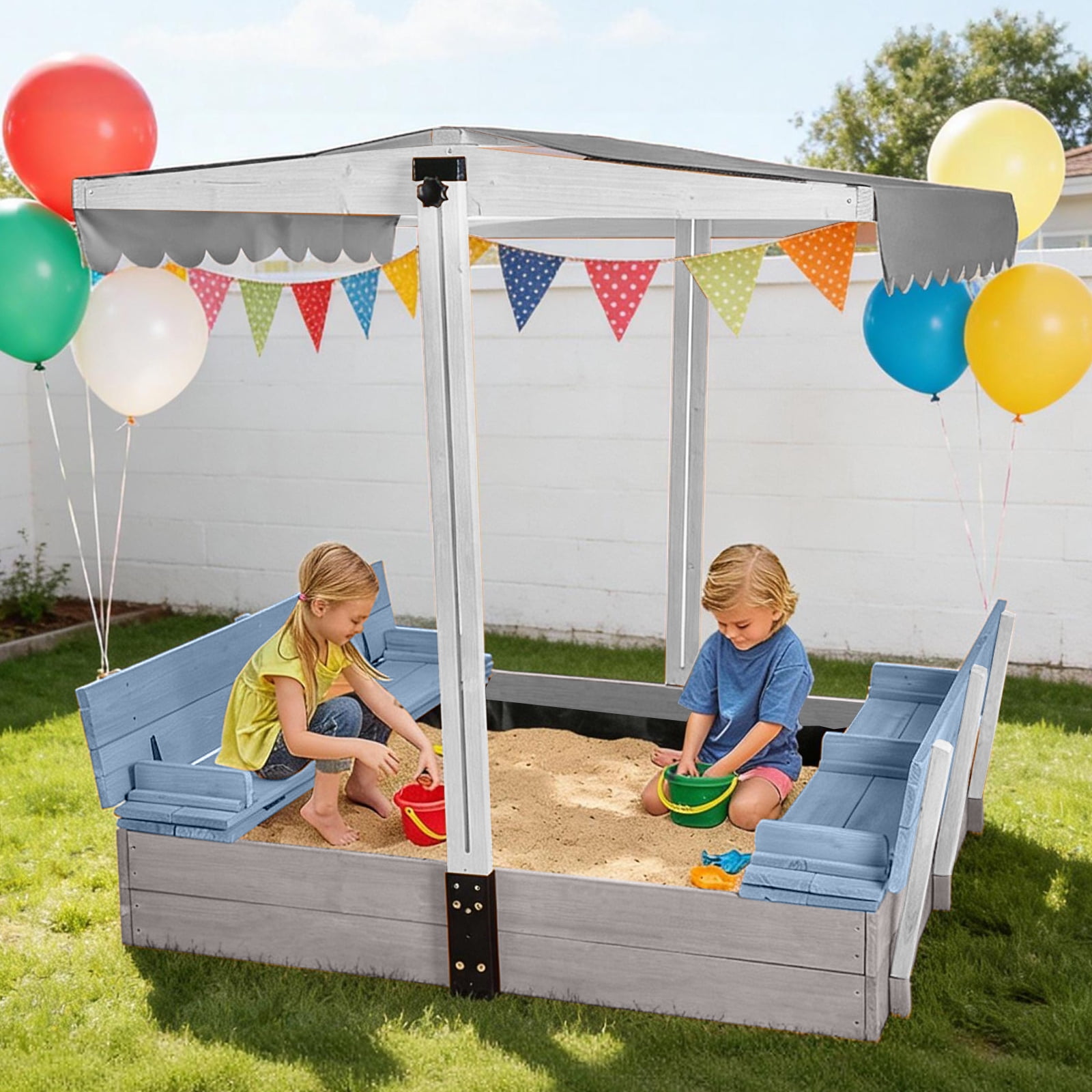 Aivituvin Outdoor Sandbox with Cover & Adjustable Canopy, Kids Sand Box ...