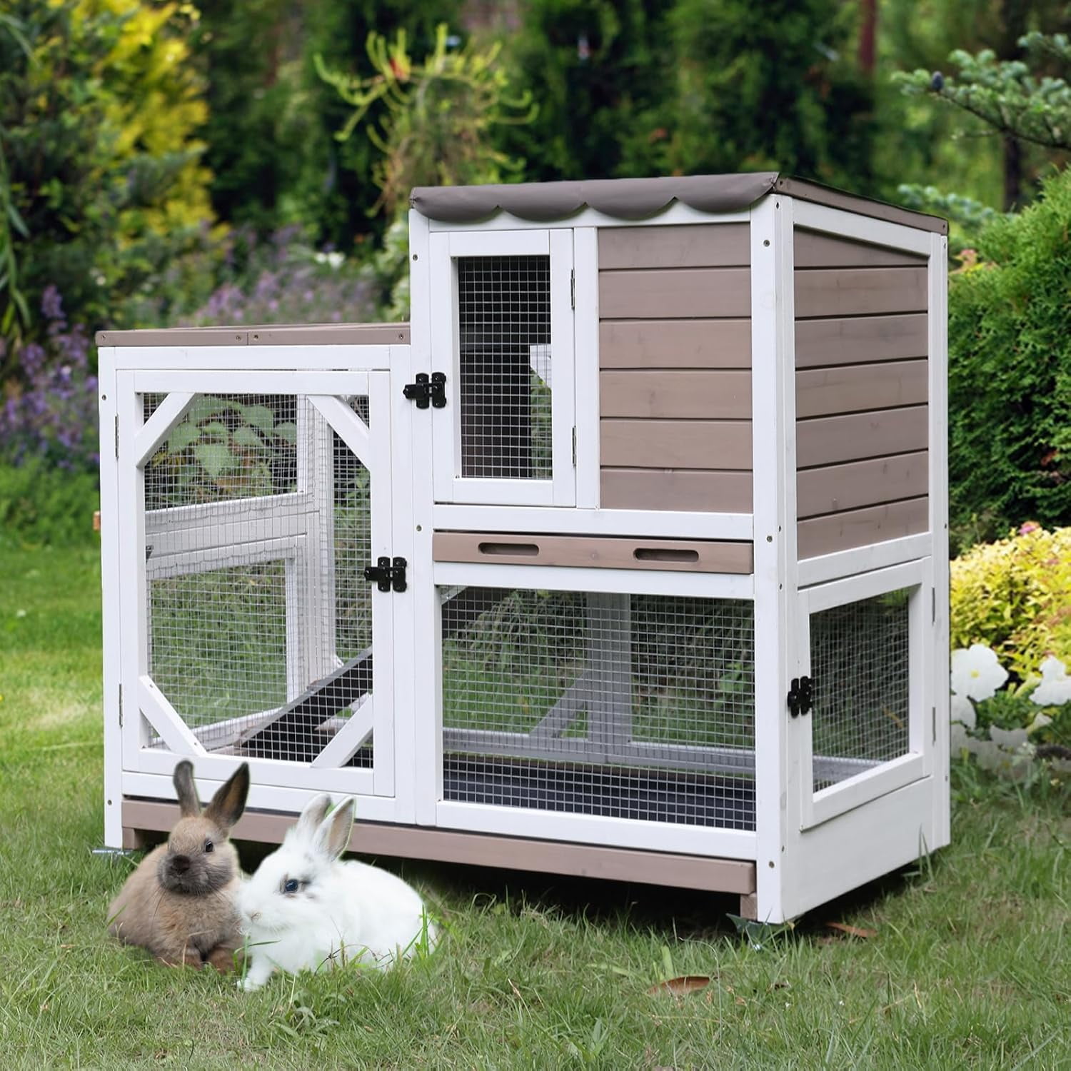Aivituvin Rabbit Cage Outdoor with Pull Out Tray Rabbit Hutch Indoor ...