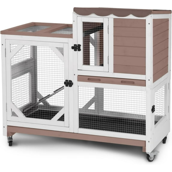 Aivituvin Rabbit Hutch Indoor 2 Story with 5 Doors, Outdoor Bunny Cage ...