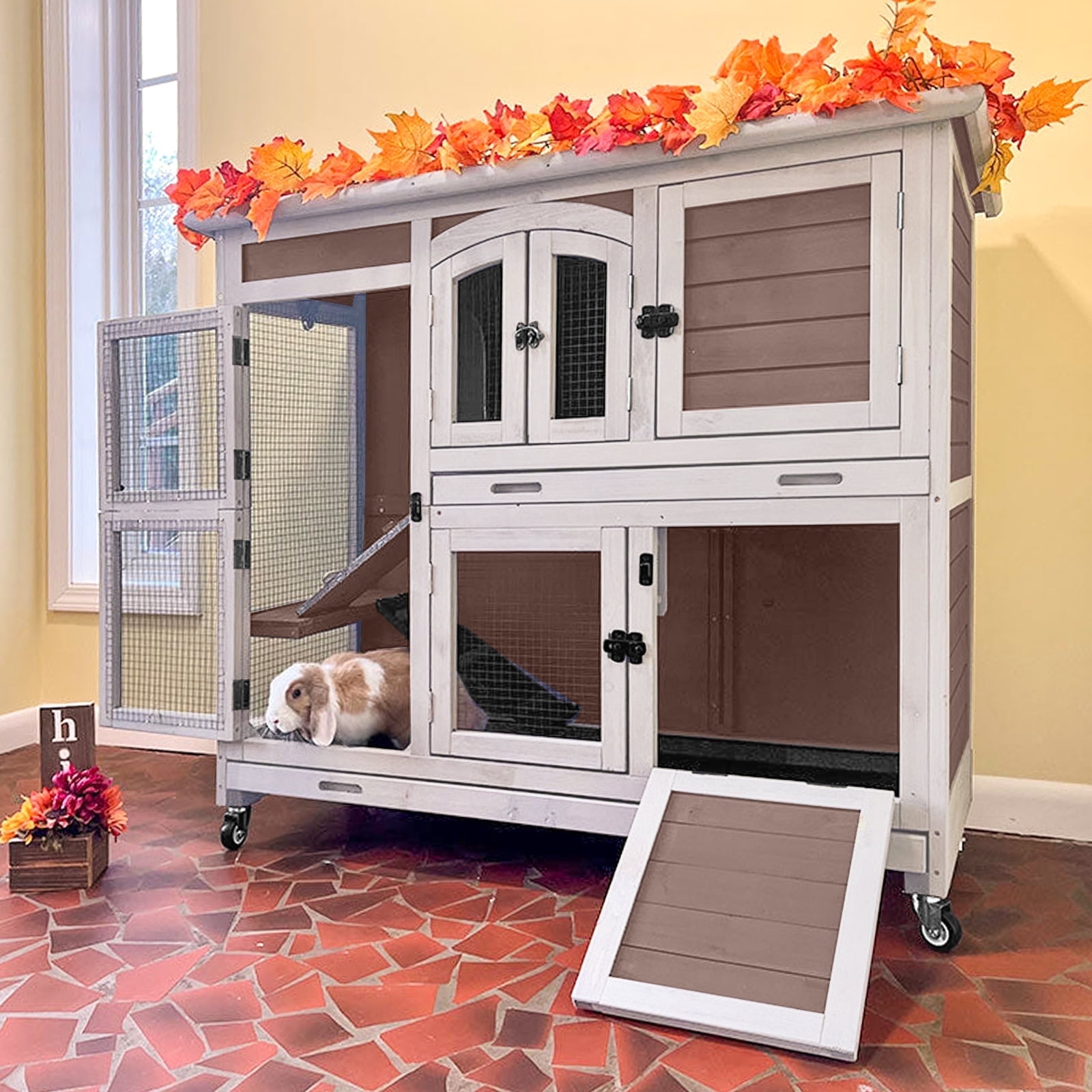 Aivituvin Rabbit Hutch Indoor Bunny House Guinea Pig Cage with Sliding ...