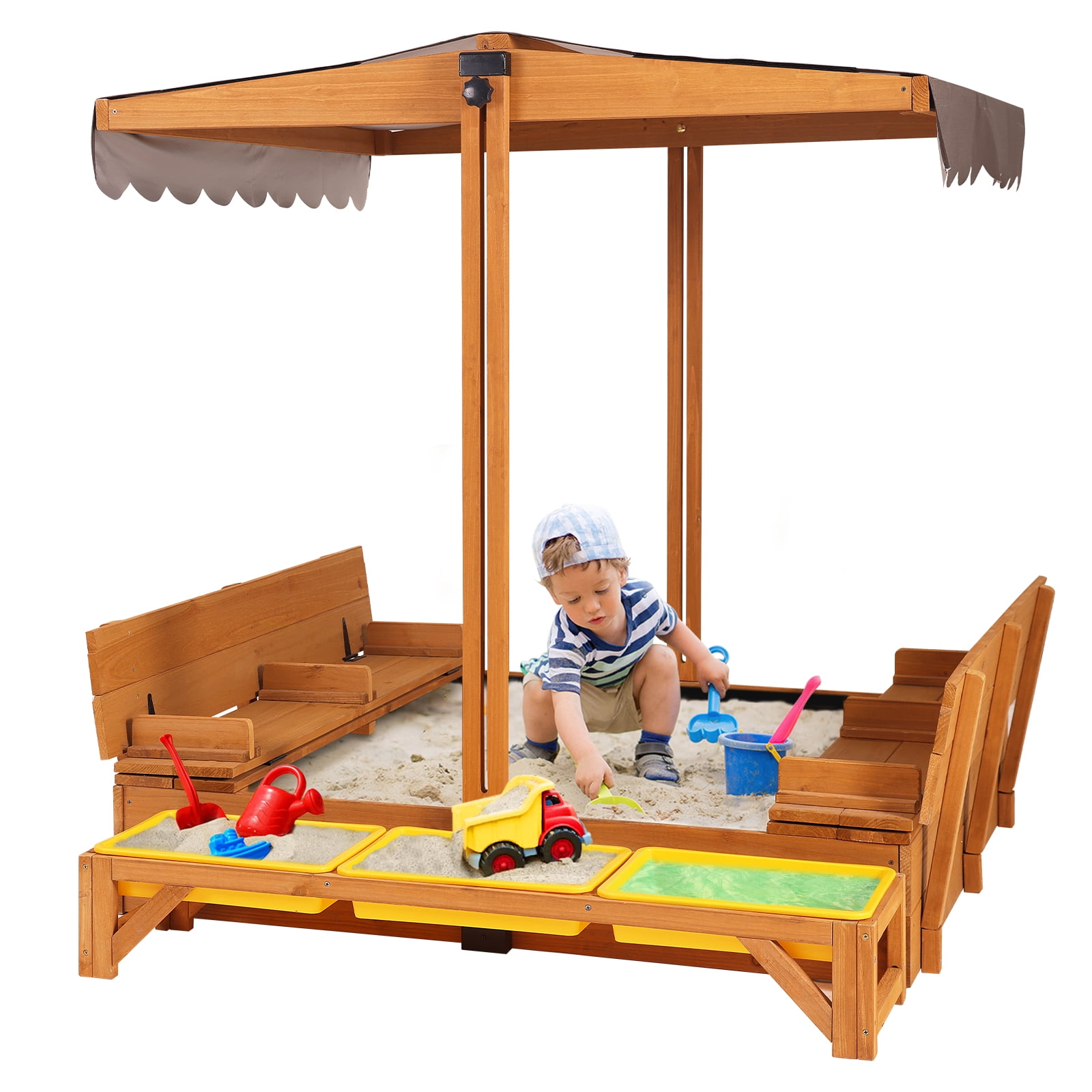 Aivituvin Wooden Sandbox Backyard Sand Box with Cover, Outdoor Sandbox ...
