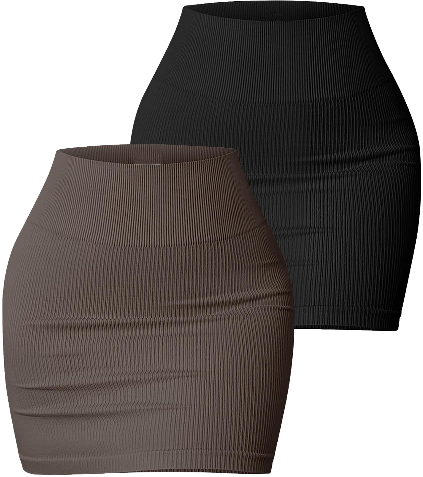 Aivtalk 2 Packs Short Pencil Skirt Women Fitted Stretchy Ribbed High ...
