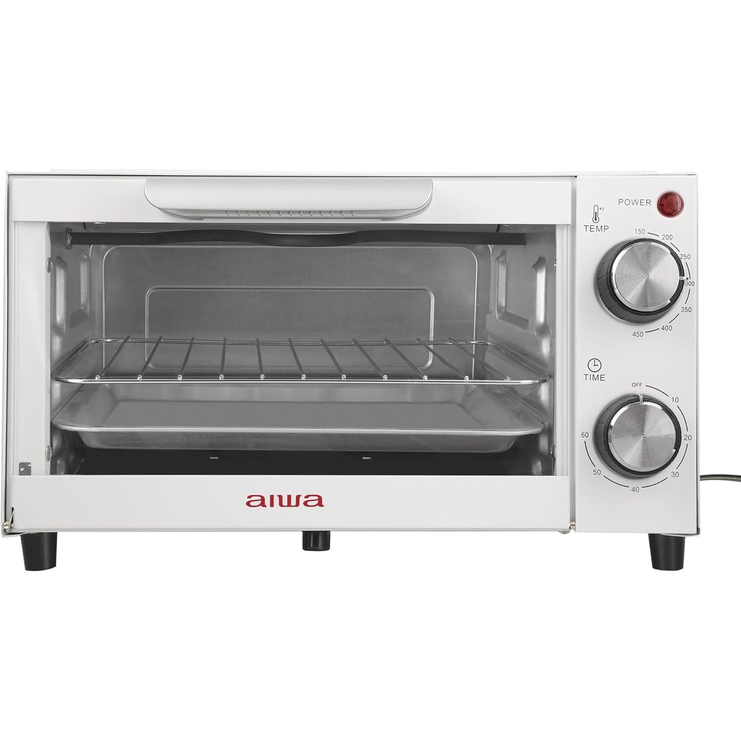 Aiwa 750W Toaster Oven 4 Slice with Baking Tray, Bake Toast Cook and Broil, Temperature Control ...
