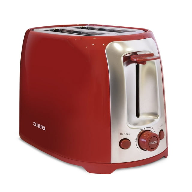 Aiwa 2-Slice Red Toaster with Wide Slot, Reheat & Defrost Functions, 6 ...
