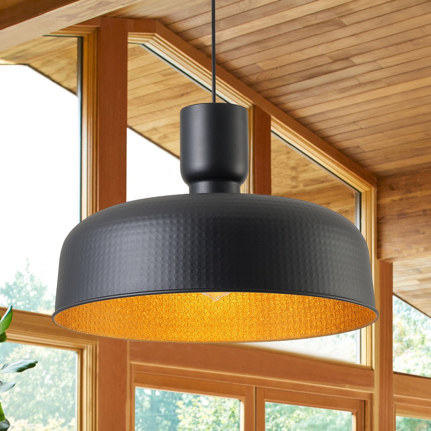 Aiwem 18 IN Matte Black Contemporary Pendant Light with Copper Gold ...