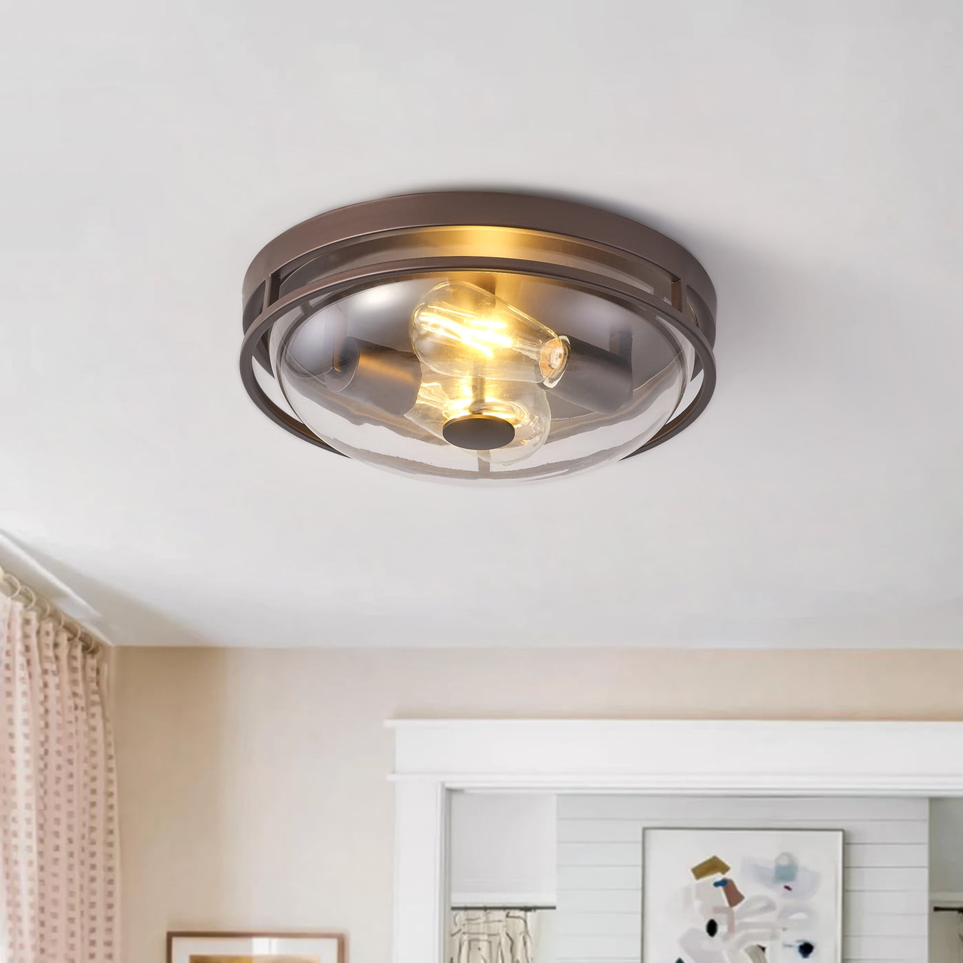 Aiwen 13 Inch Flush Mount Ceiling Lamp Rustic Round Ceiling Light ...