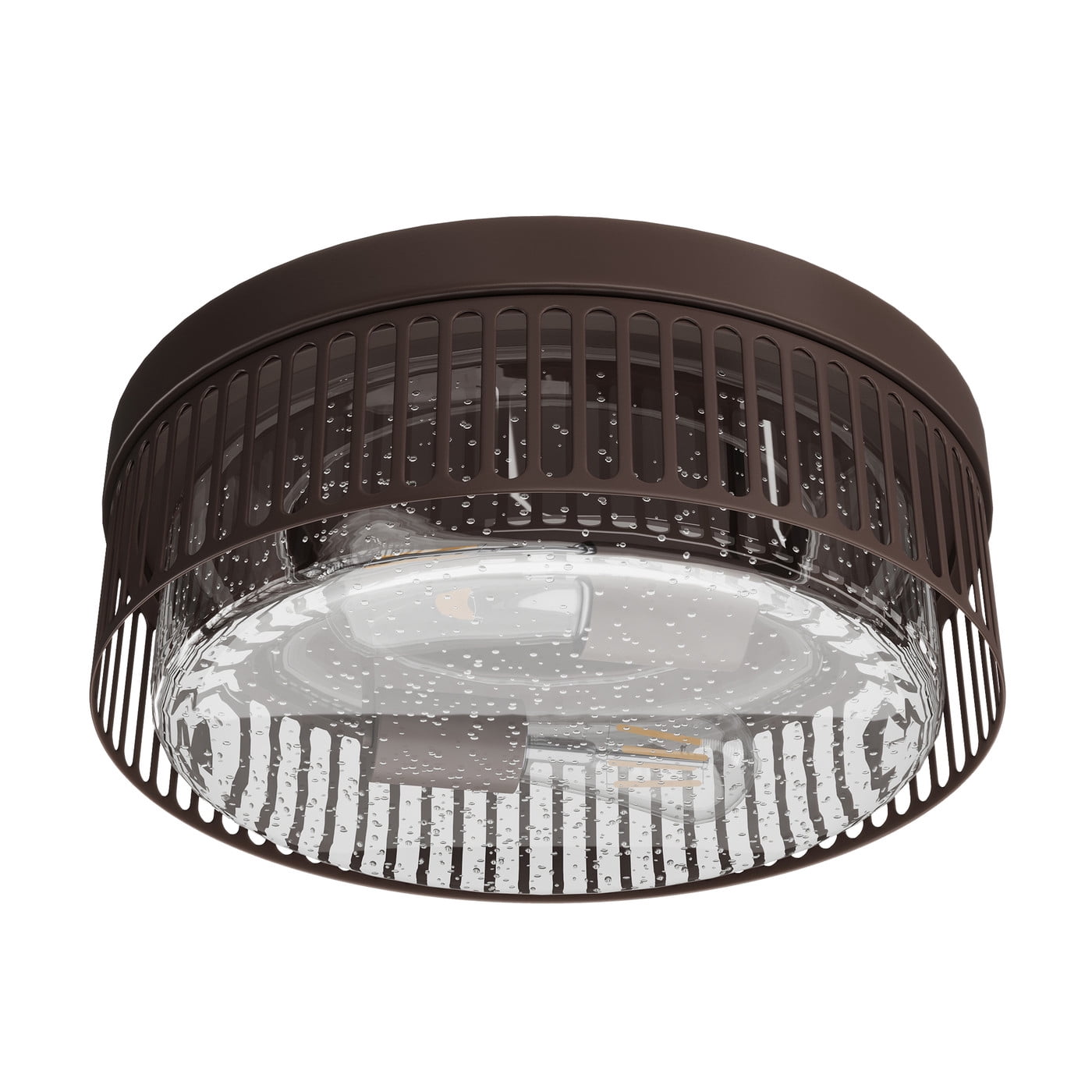 Aiwen 2-Light Bronze Ceiling Lamp Ripple Clear Glass Metal Cage Flush ...