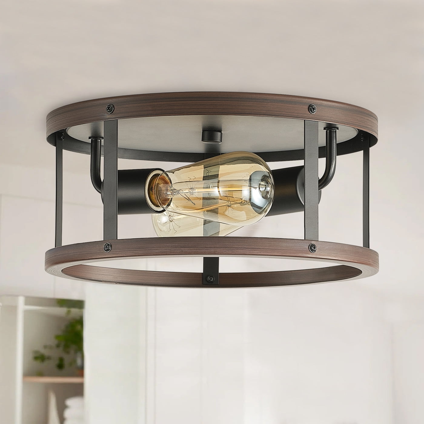 Aiwen 2 Lights Open Caged Flush Mount Ceiling Lamp Vintage Home Decor ...