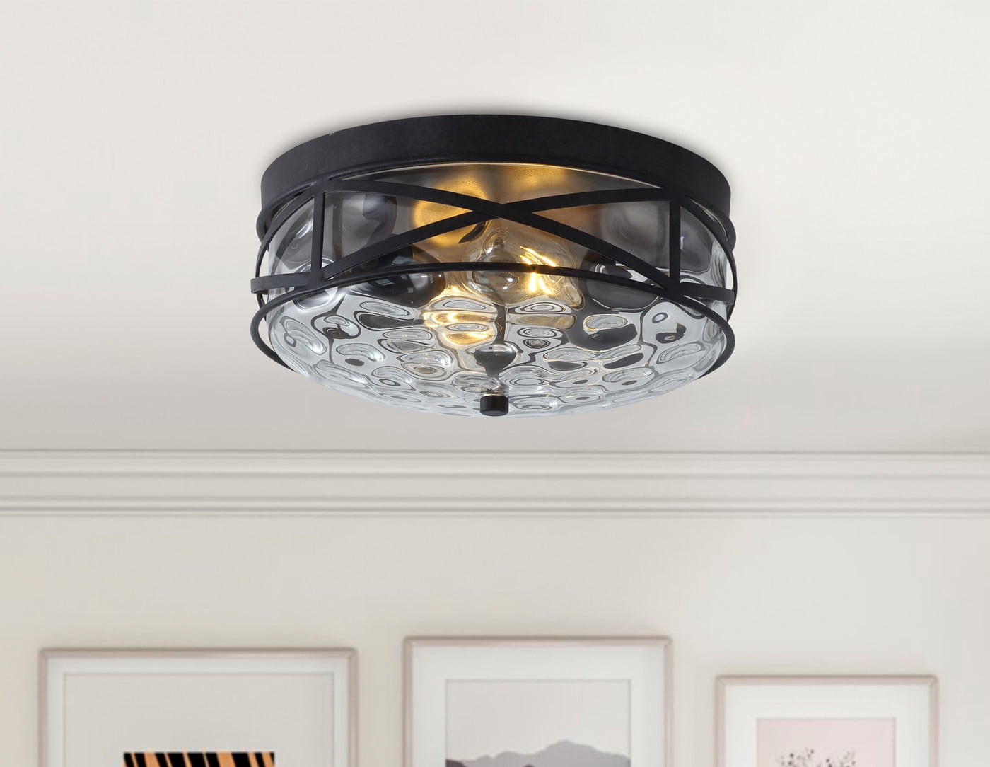 Aiwen 2 Lights Unique Drum Glass Shade Farmhouse Decorative Flush Mount ...