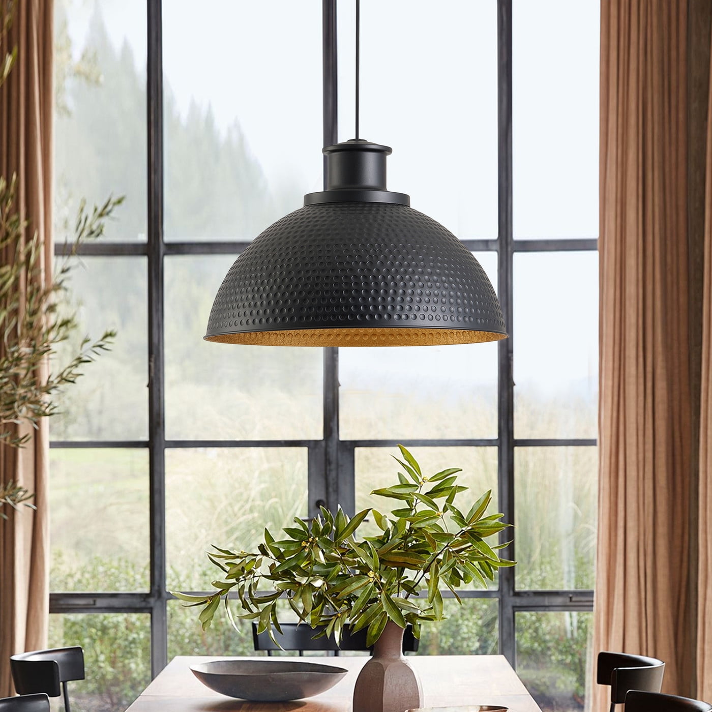 Aiwen 20 IN Oversize Matte Black Dome Shape Pendant Light With Copper ...