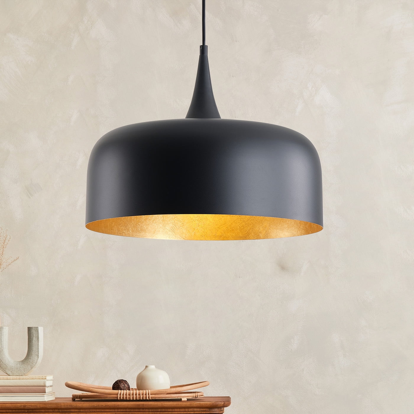 Aiwen 20 Inch Matte black Dome Shape Oversize Pendant Light with Copper ...
