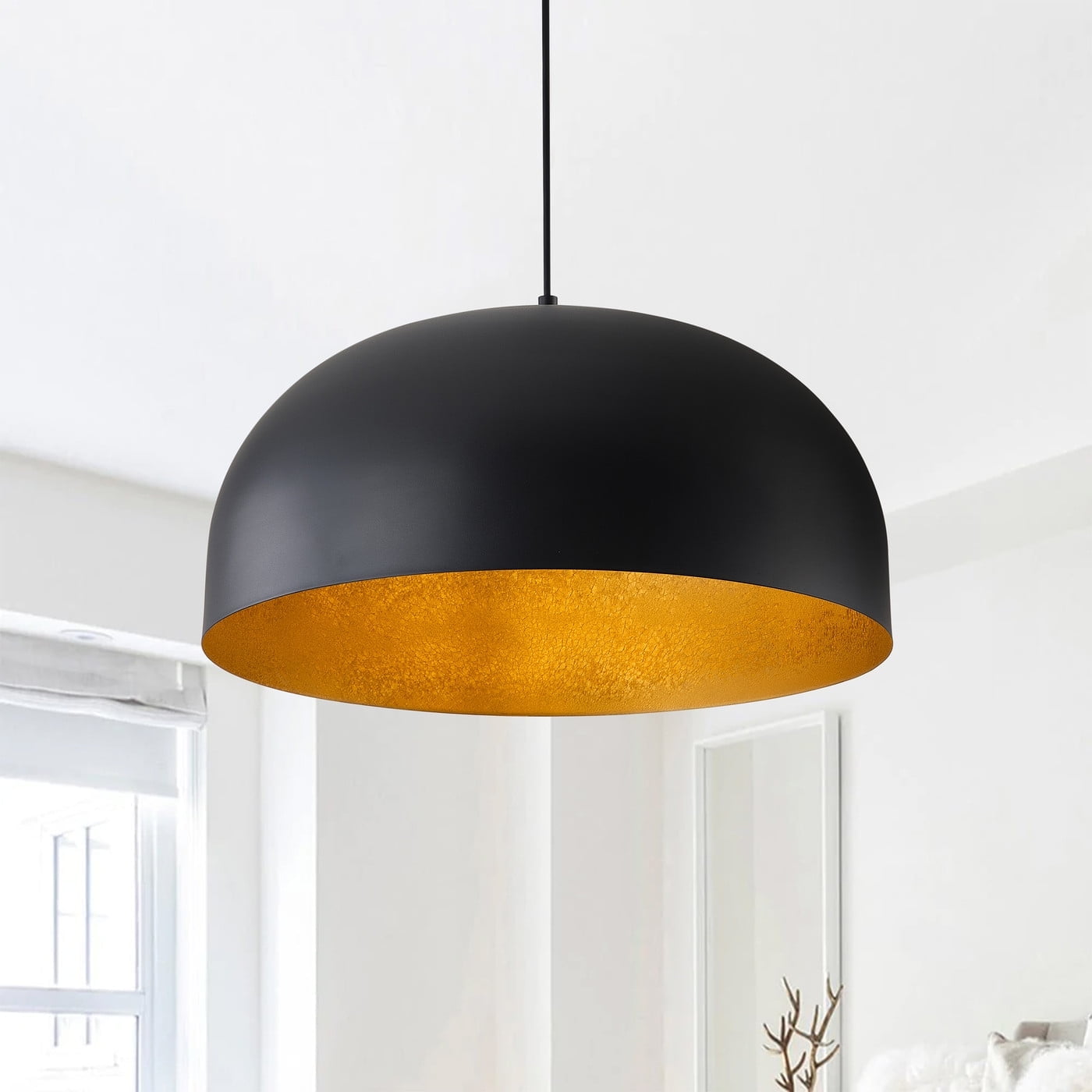 Aiwen 24 Inch Matte black Dome Shape Oversize Pendant Light with Copper ...