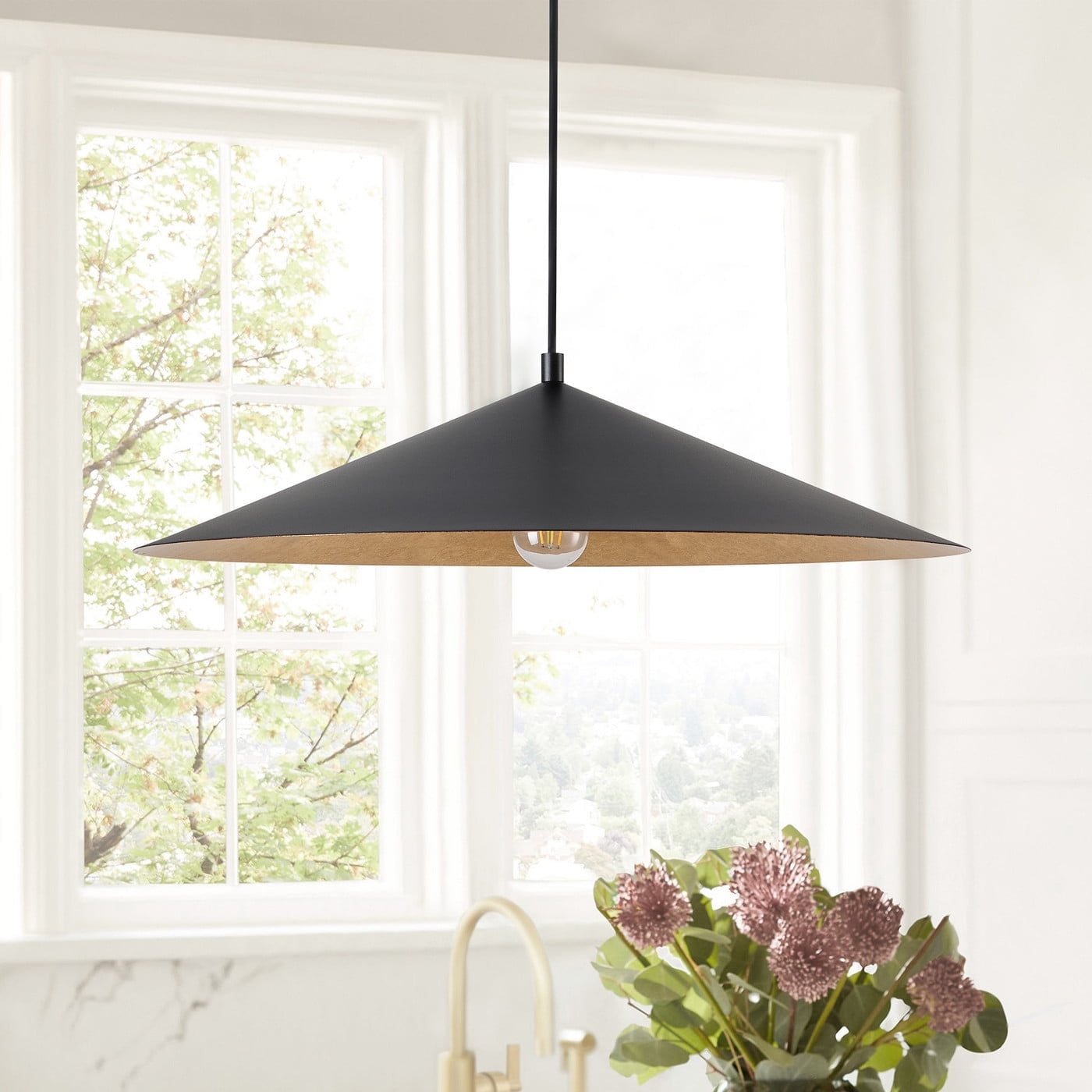 Aiwen 25.59 Inch Matte black cone Shape Oversize Pendant Light with ...