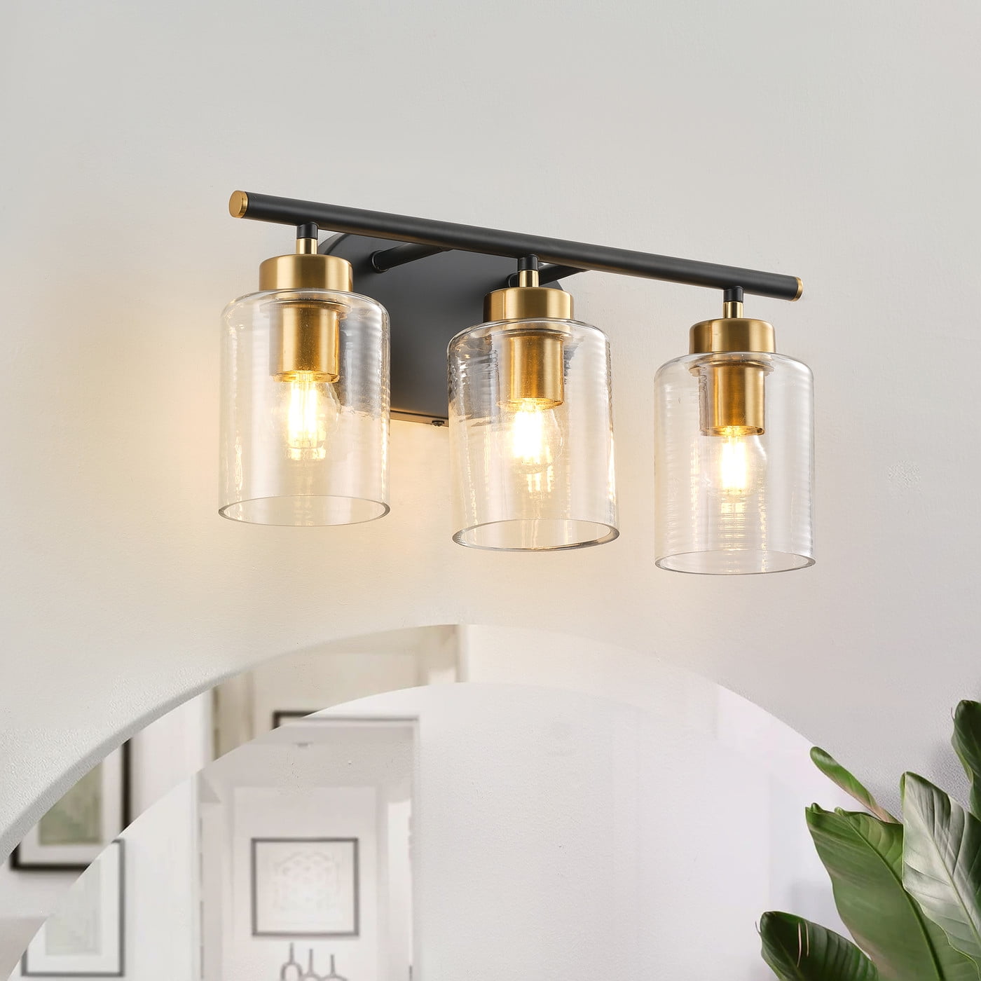Aiwen 3-Light Vanity Lamp Brushed Gold Modern Wall Sconce With Clear ...