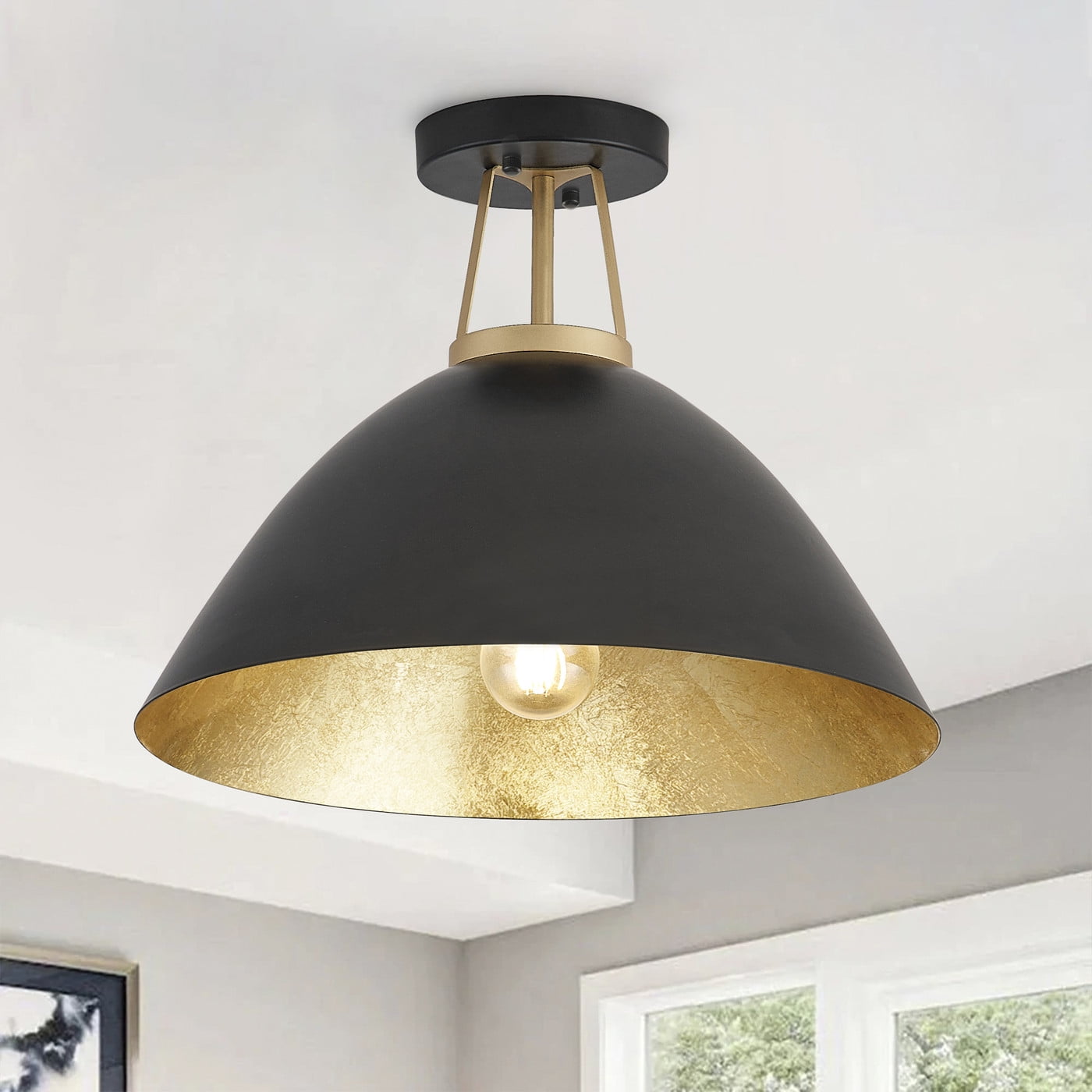 Aiwen Black Cone Shape Semi Flush Mount Ceiling Lamp Modern Creative ...