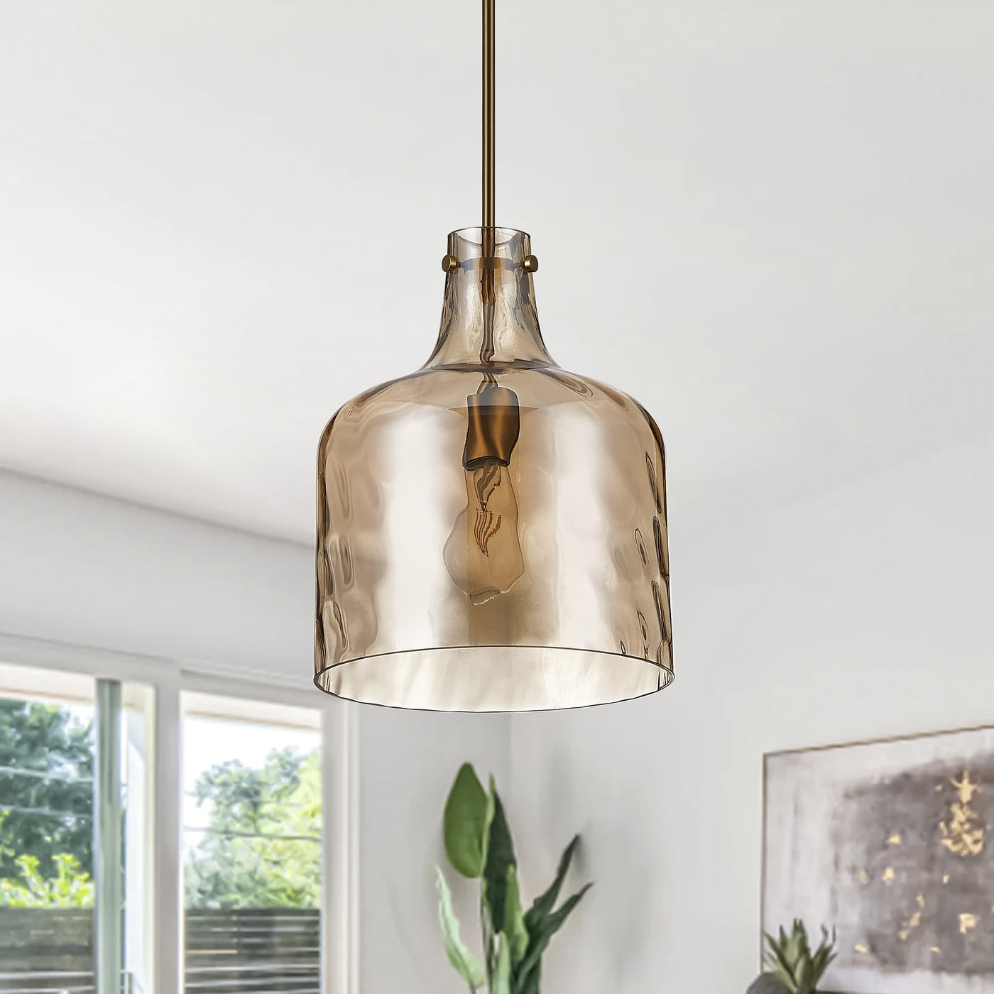 Aiwen Brown Glass Light Fixture Dome Shape Vintage Pendant Light ...