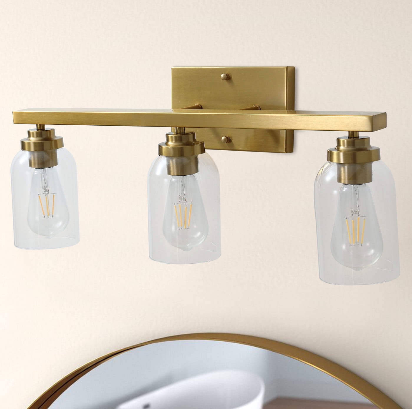 Aiwen Mounted Bathroom Gold Light Fixture, Modern 3-Light Wall Sconce ...