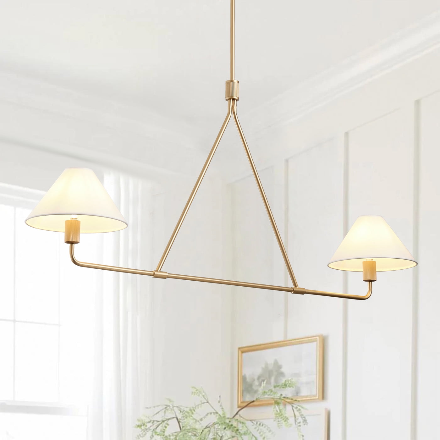 Aiwen Gold Pendant Light Modern Linear Chandelier 2-Light Kitchen ...