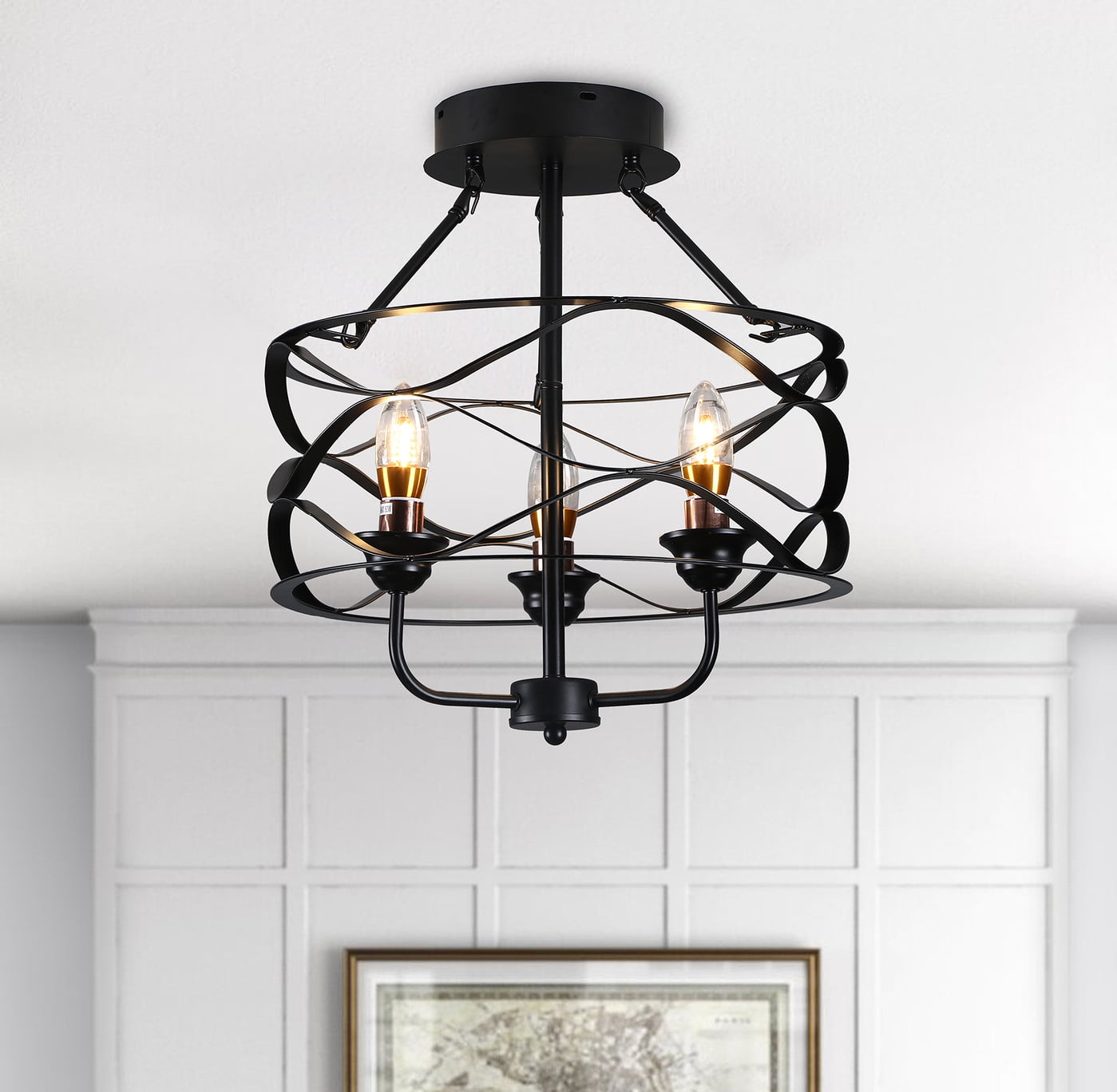 Aiwen Metal Caged Flush Mount Ceiling Lamp, Modern Semi Flush Light, 3-Light Fixture - Walmart.com