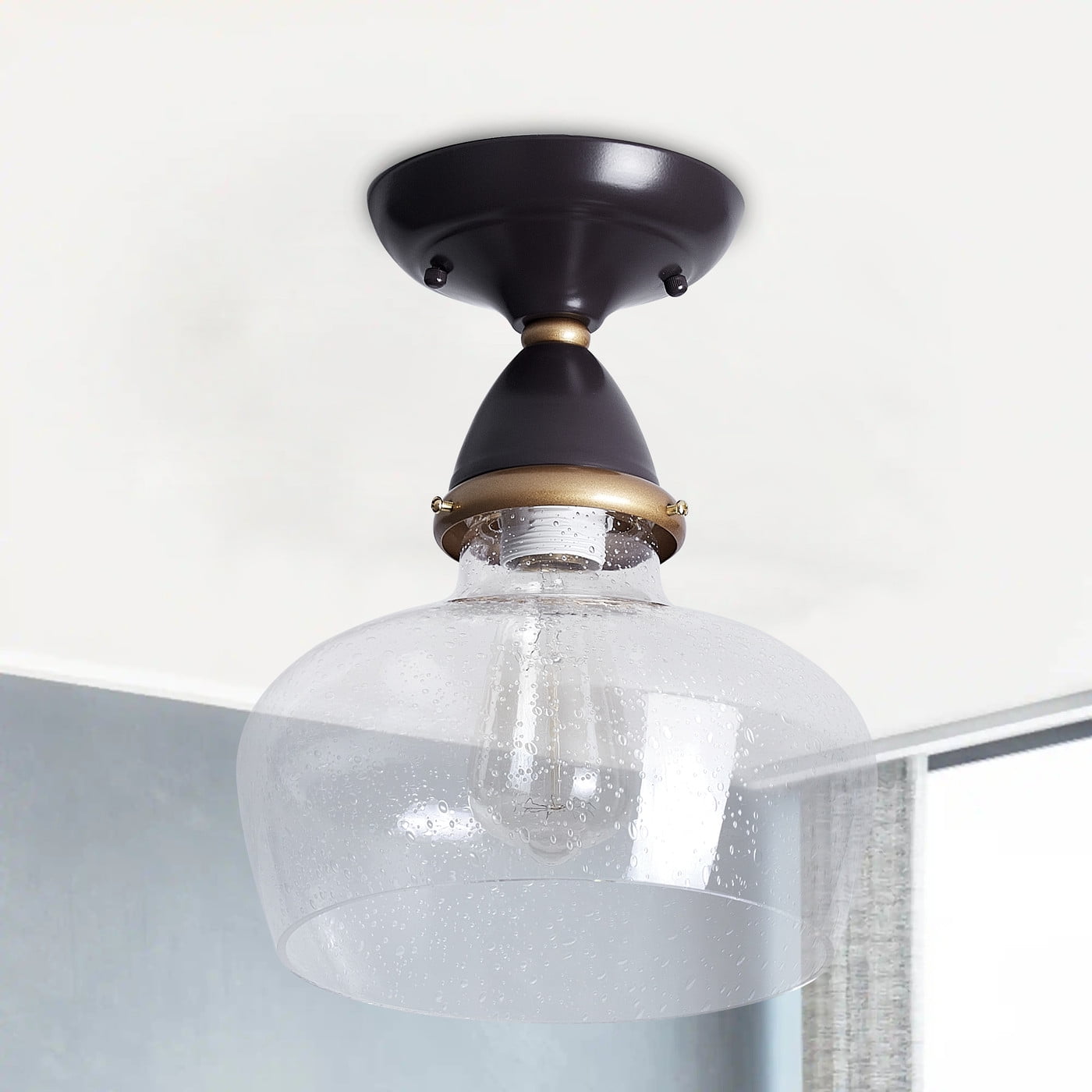 Aiwen Modern Glass Dome Shade Metal Semi Flush Mount Ceiling Lamp ...