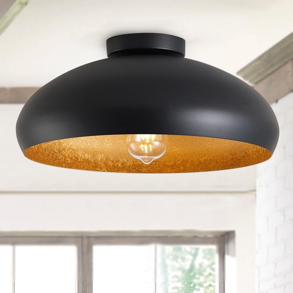 Aiwen Modern Matte Black Dome Ceiling Light with 15 IN Iron Lampshade ...