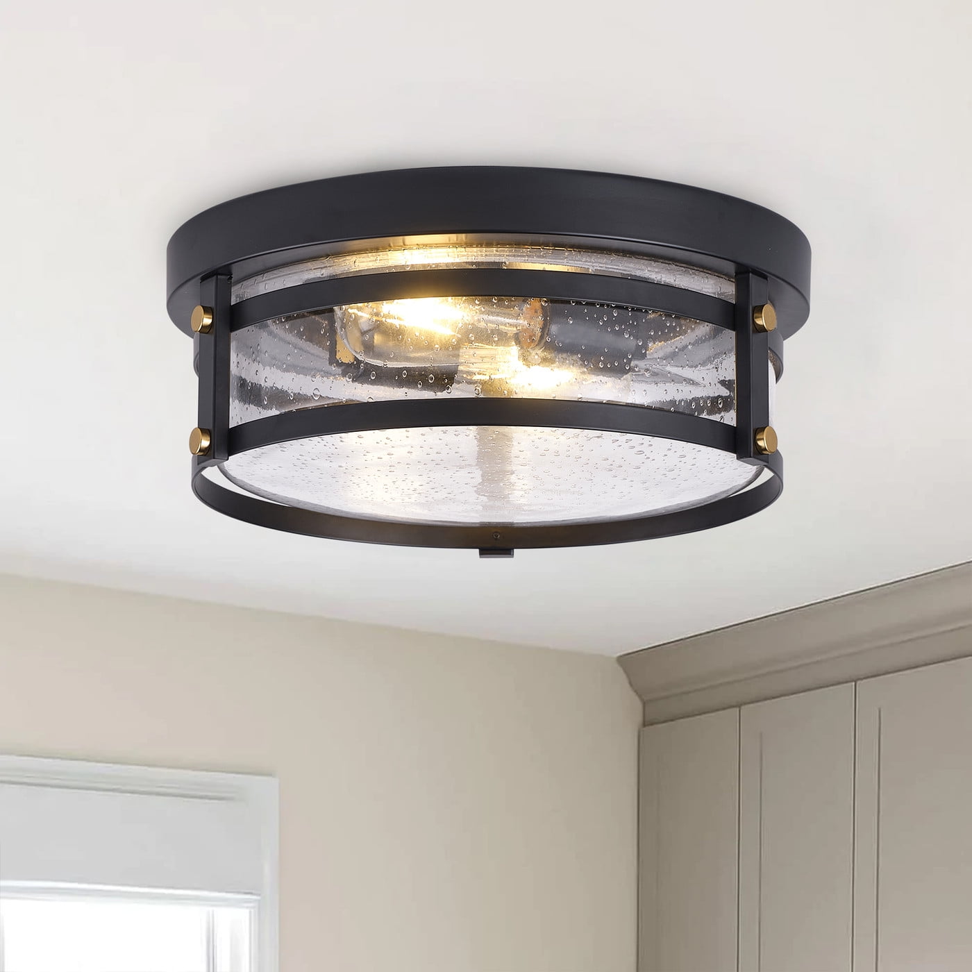 Aiwen Seeded Glass Flush Mount Ceiling Light Farmhouse Metal Cage Kitchen Hallway Modern Light ...