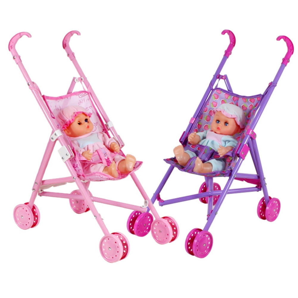 Aixig Girl Folding Simulation Doll Stroller with Blinking Doll Toys ...