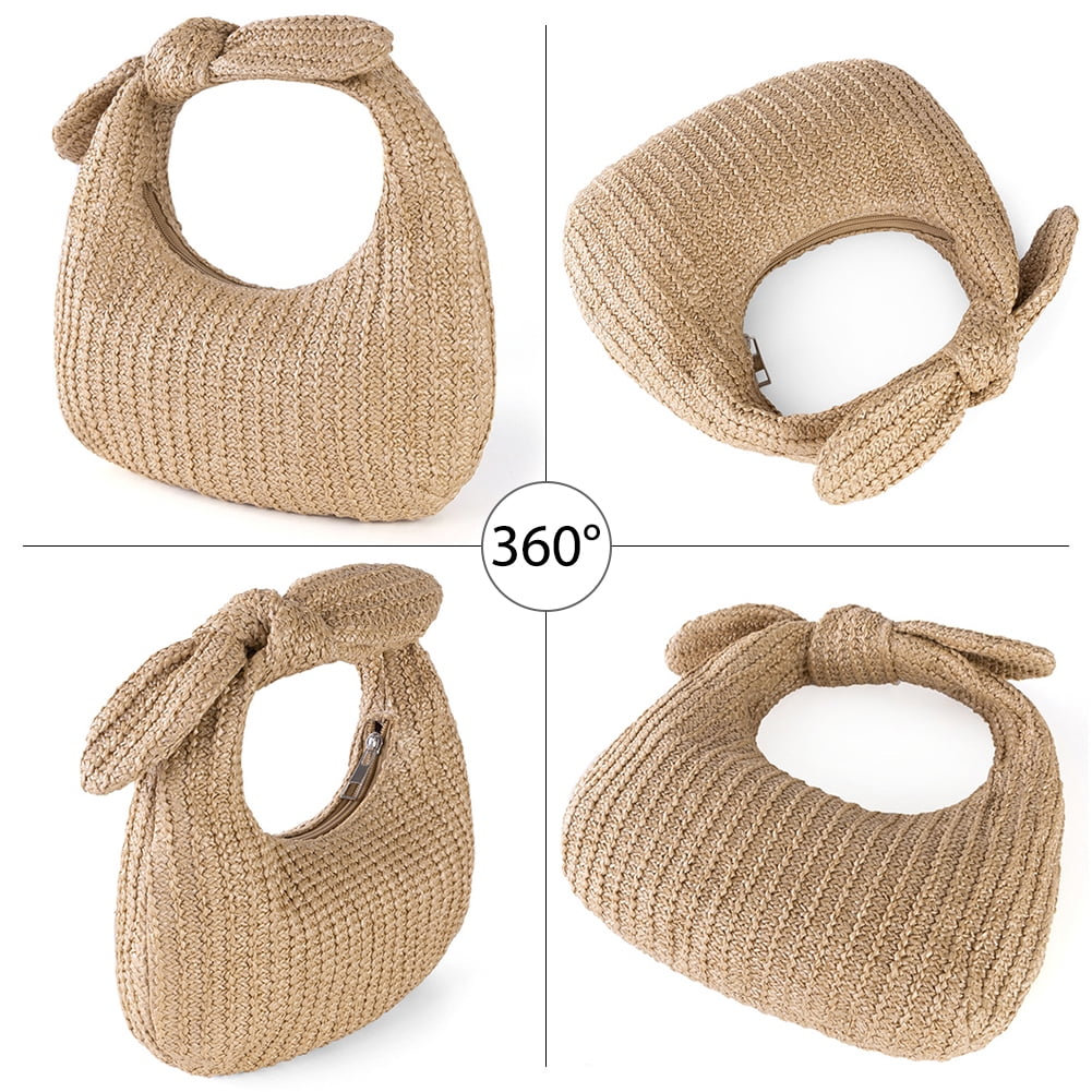 Aixig Women Knotted Straw Clutch Purse with Bow Summer Beach Handbag ...
