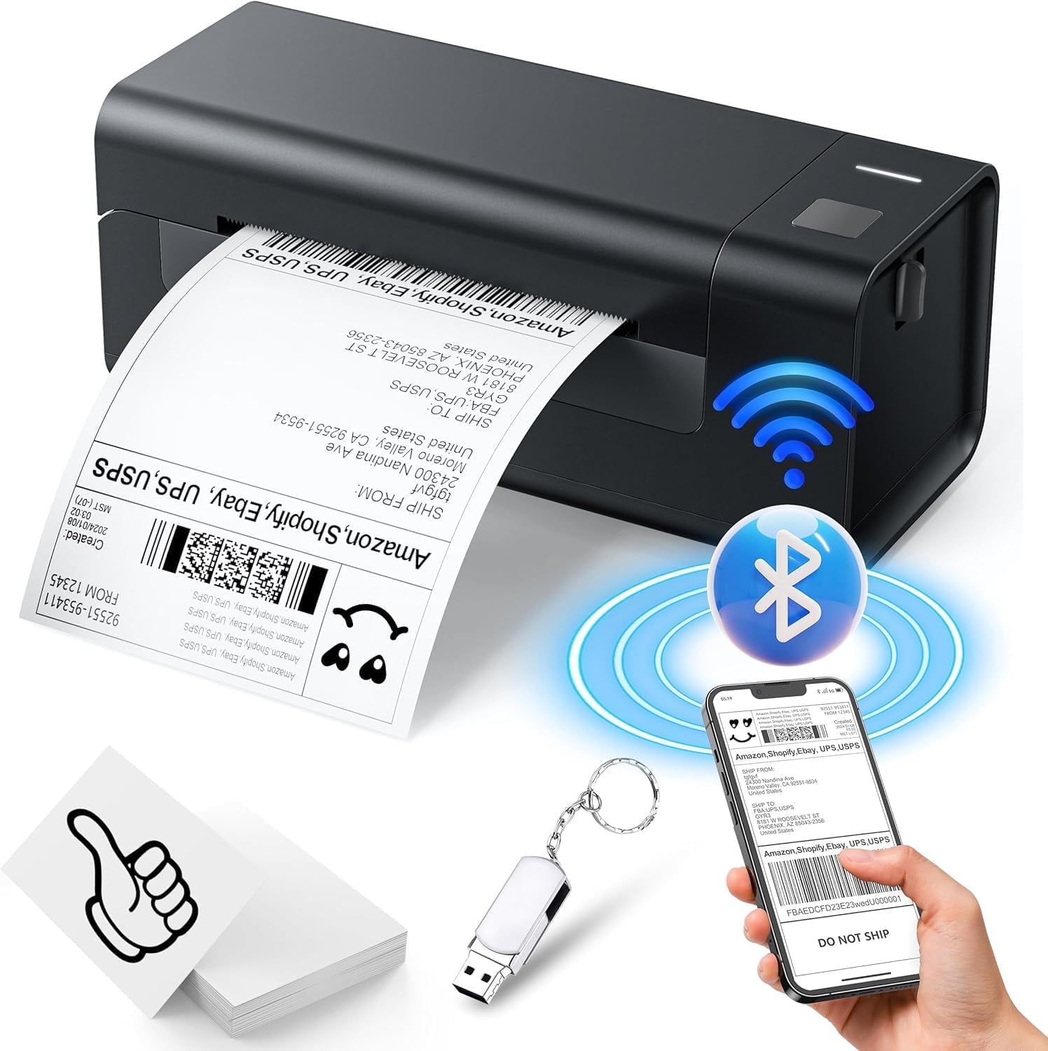 [Aixiqee] Bluetooth Thermal Label Printer - 4x6, 300mm/s, USB/Serial/BT ...
