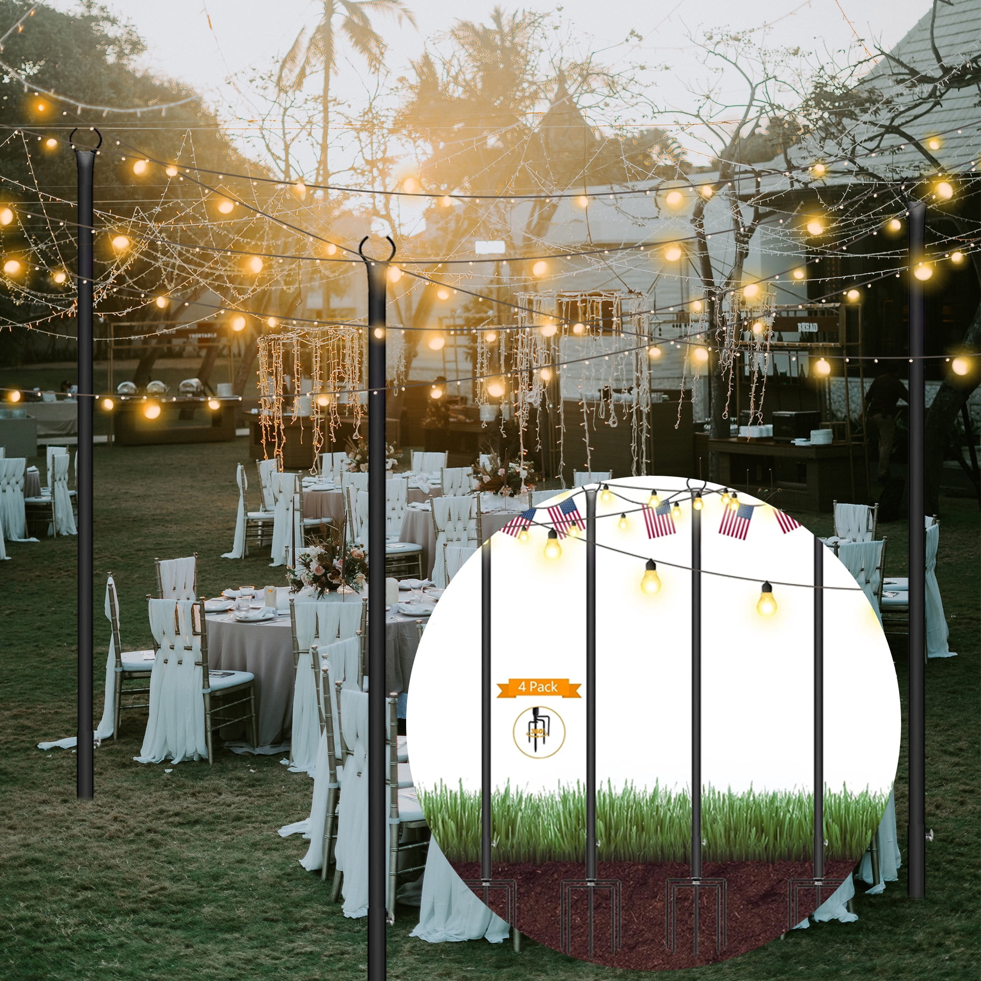 Aixvx 4-Pack String Light Pole for Outdoor String Lights-Christmas ...