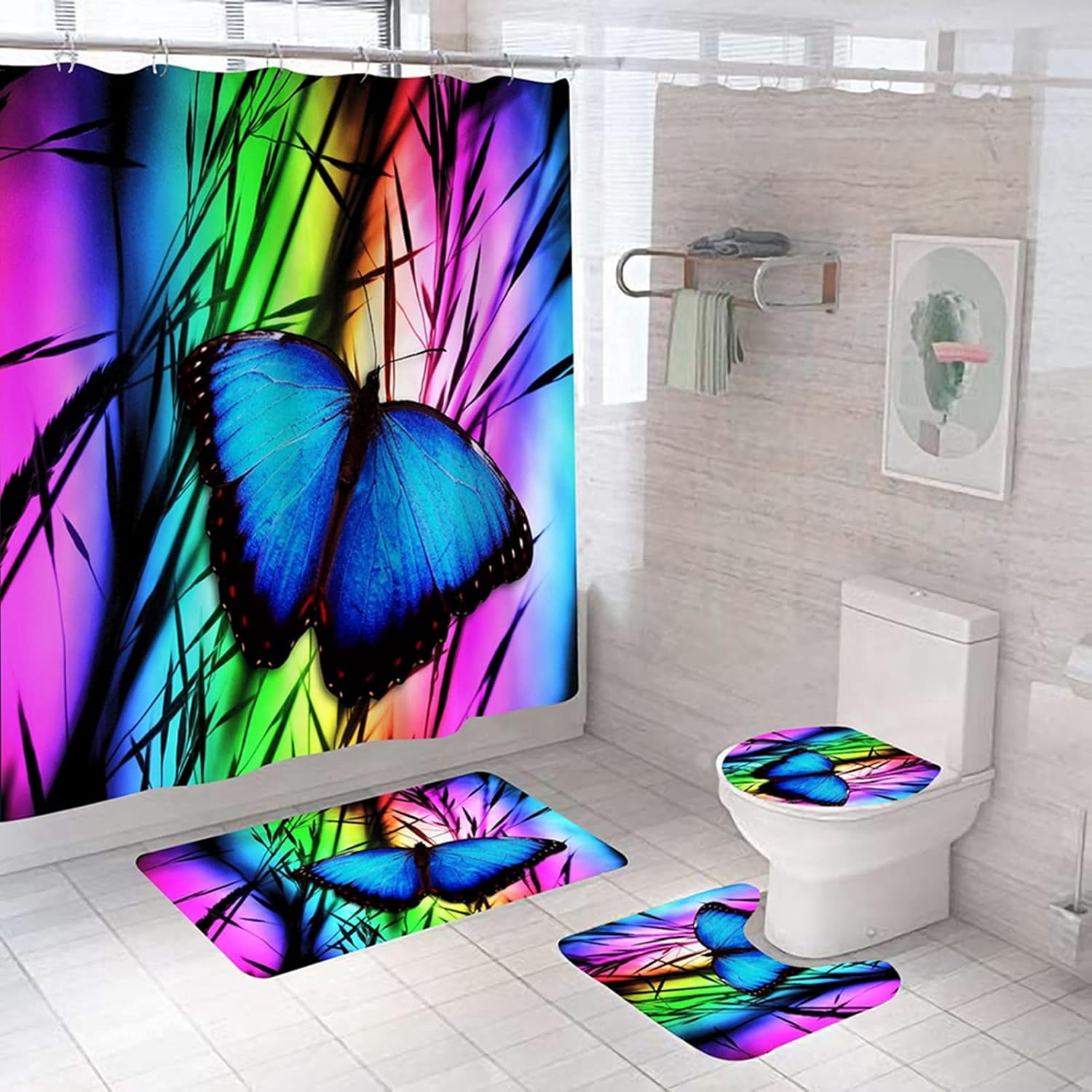 Aiyana Black and White Butterfly Bathroom Set 4pcs Night Butterfly ...