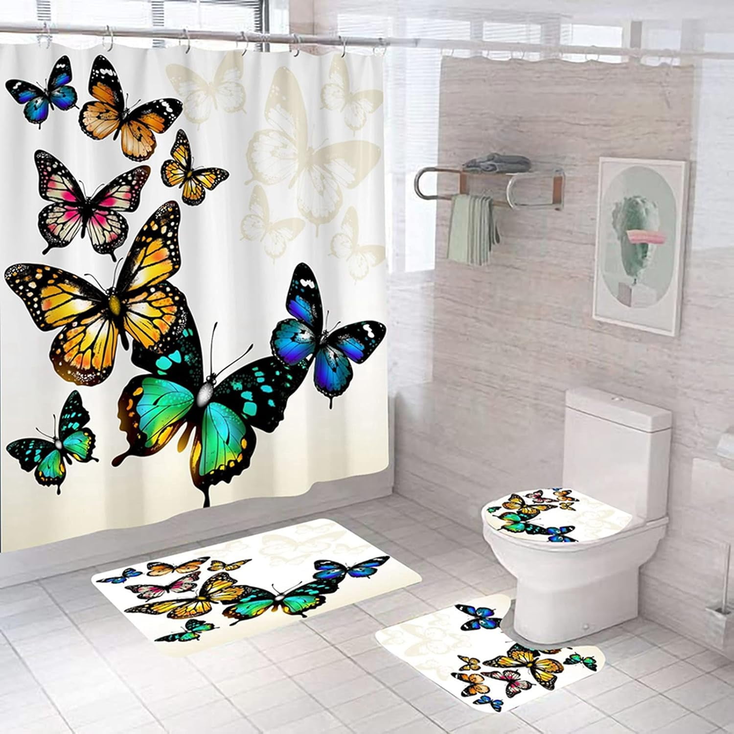 Aiyana Black and White Butterfly Bathroom Set 4pcs Night Butterfly ...
