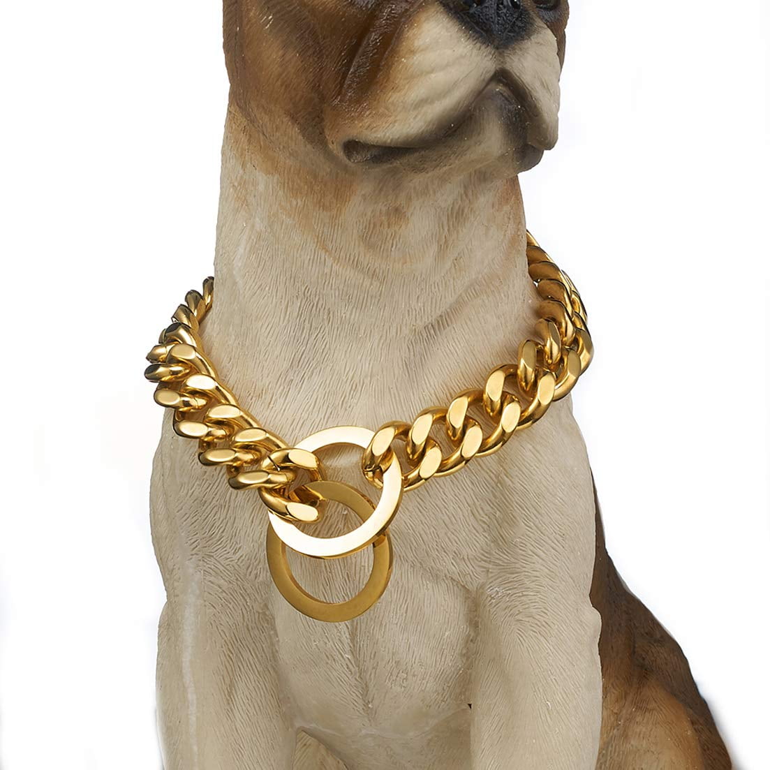 Aiyidi Dog Chain Collar Gold/Silver Stainless Steel 12mm Wide Cuban ...