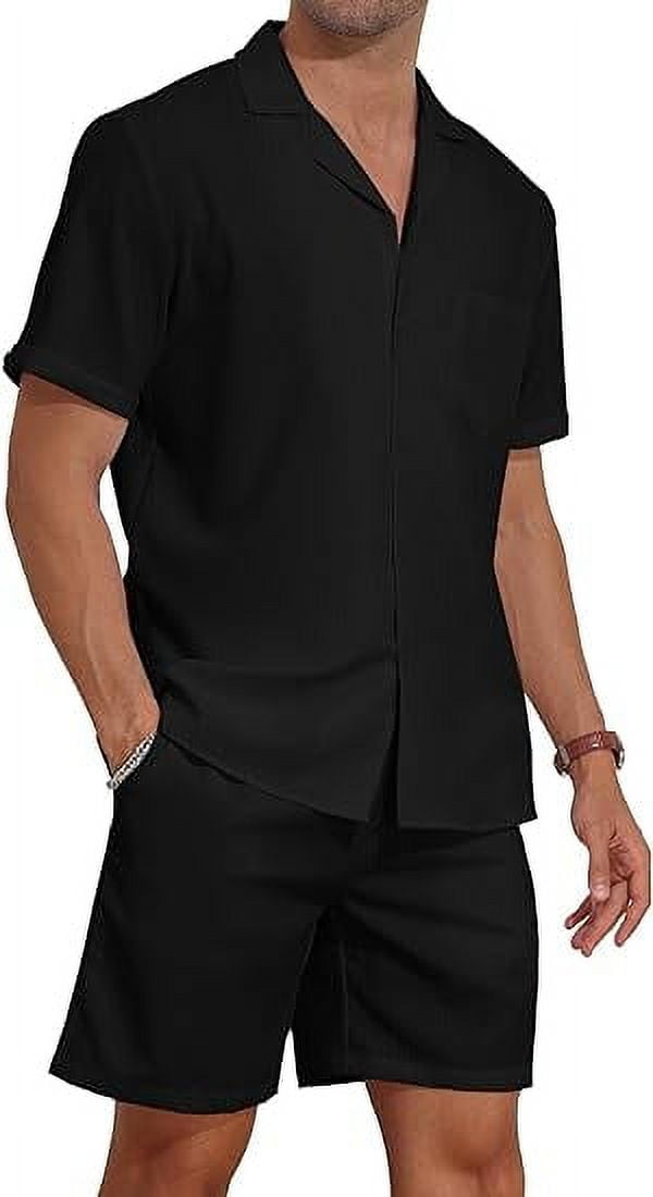 Aiyino Men's 2 Pieces Shirt Set Short Sleeve Button Down Casual Hippie ...
