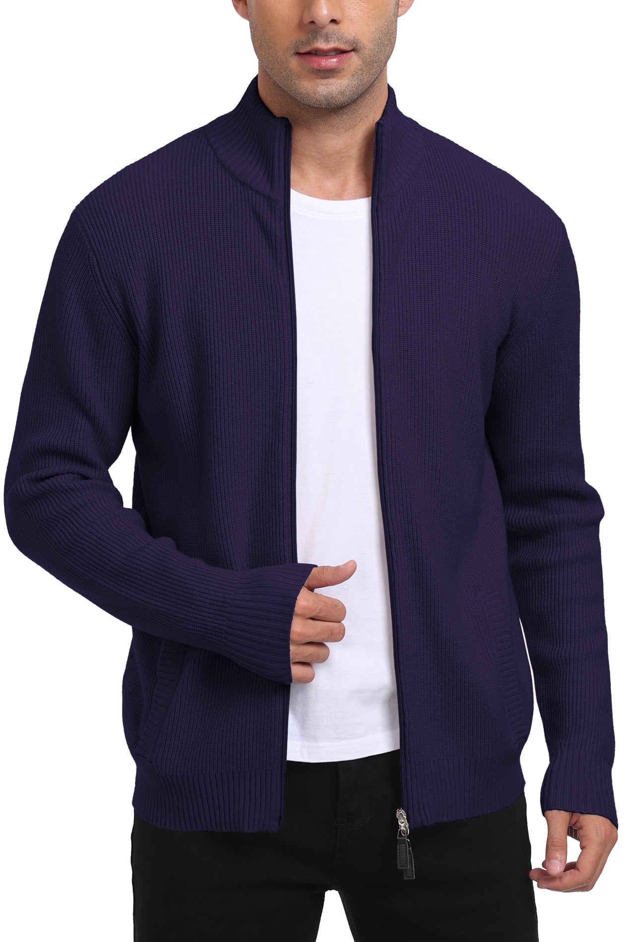 Aiyino Men's Cardigan Sweaters Full Zip Up Stand Collar Slim Fit Casual ...