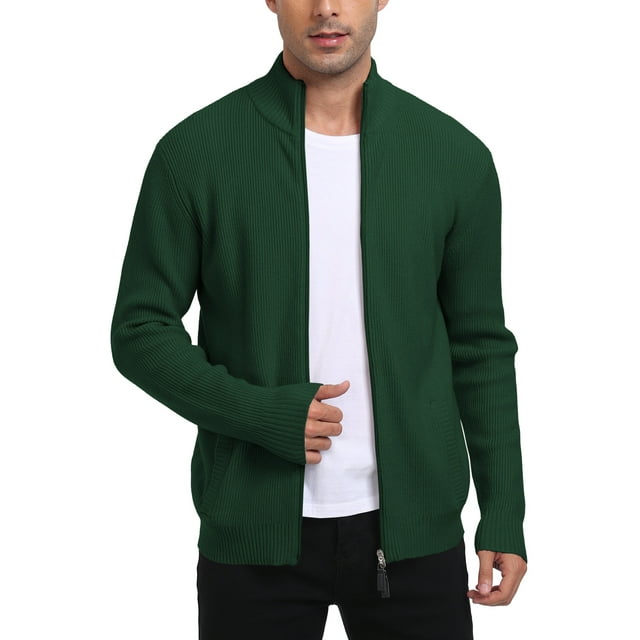 Aiyino Mens Cardigan Sweaters Full Zip Up Stand Collar Slim Fit Casual