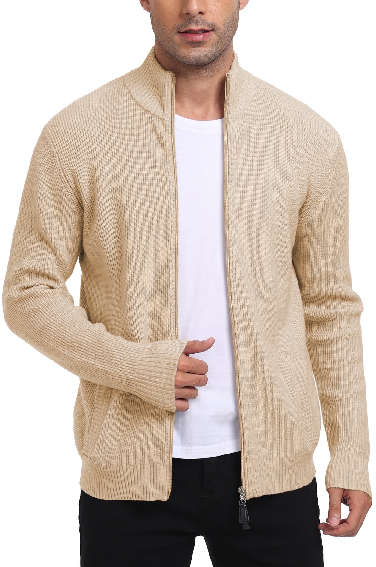 Aiyino Men's Full Zip Knitted Cardigan Sweaters, Stand Collar, Slim Fit ...
