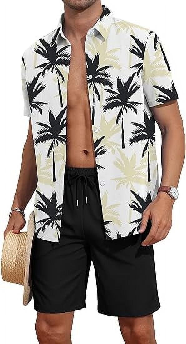 Aiyino Men's Flower Button Down Hawaiian Outfit Sets Casual Short ...