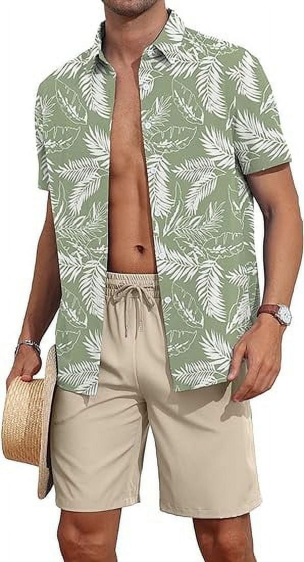 Aiyino Men's Flower Button Down Hawaiian Outfit Sets Casual Short ...